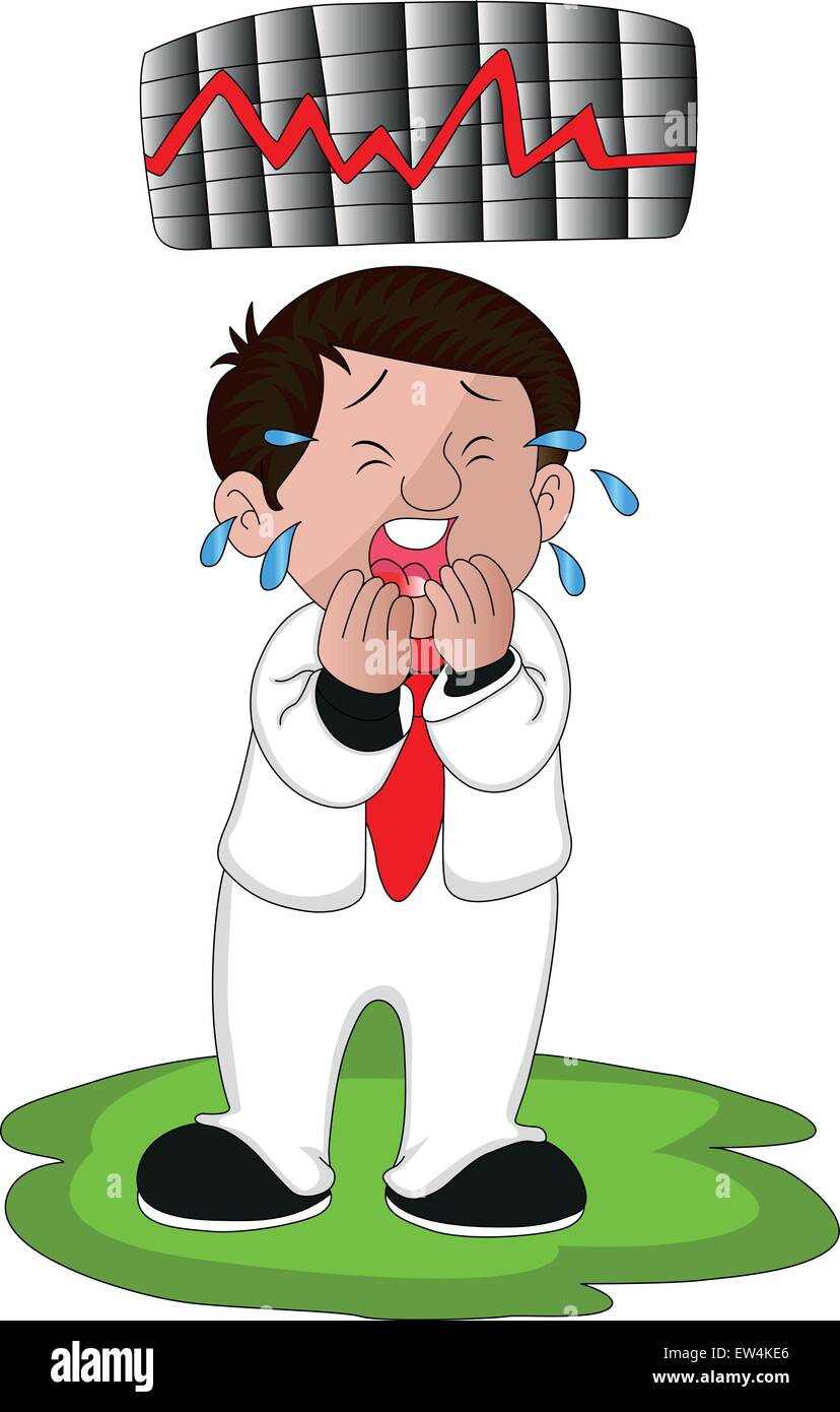 Vector illustration of crying businessman with graph of stock market ...
