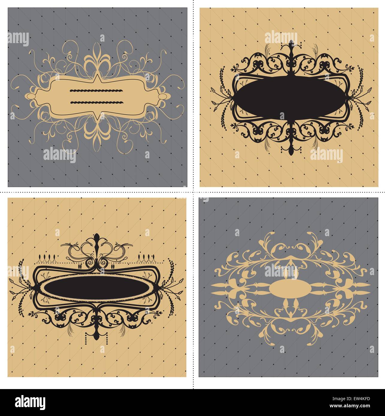 Vintage labels with ornate elegant abstract floral design, black on ...