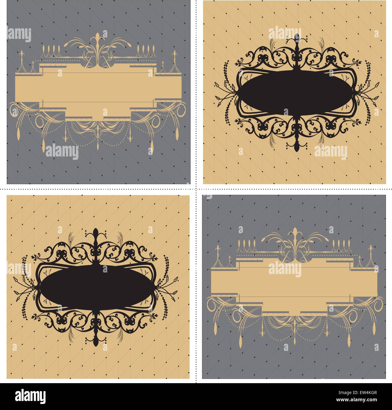 Set of four (4) vintage labels with ornate elegant abstract floral ...