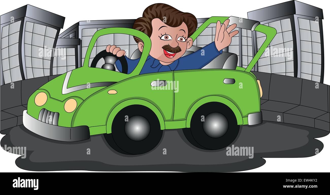 Vector illustration of happy man waving while driving car Stock Vector ...