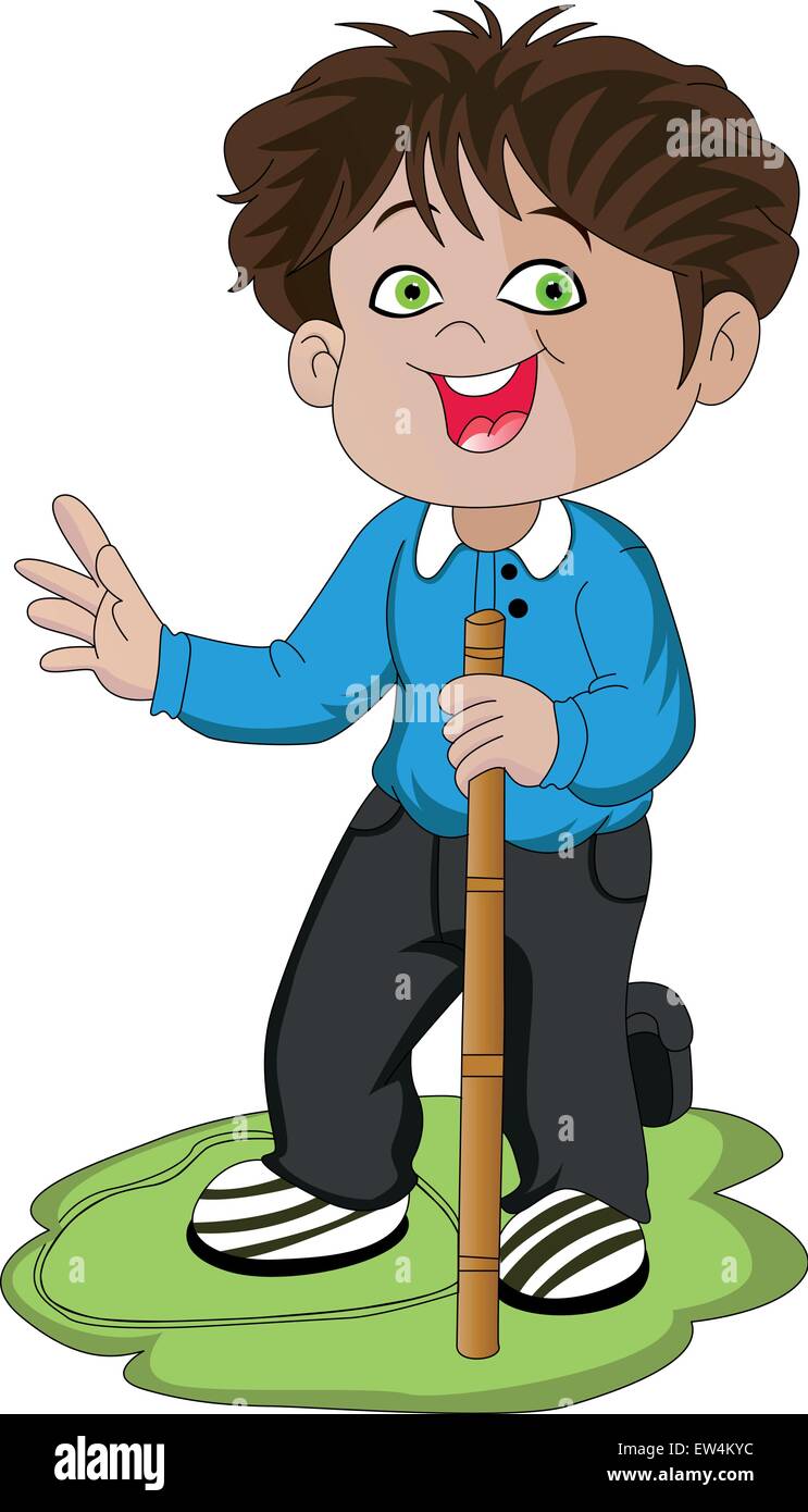 Boy holding a stick Stock Vector Images - Alamy