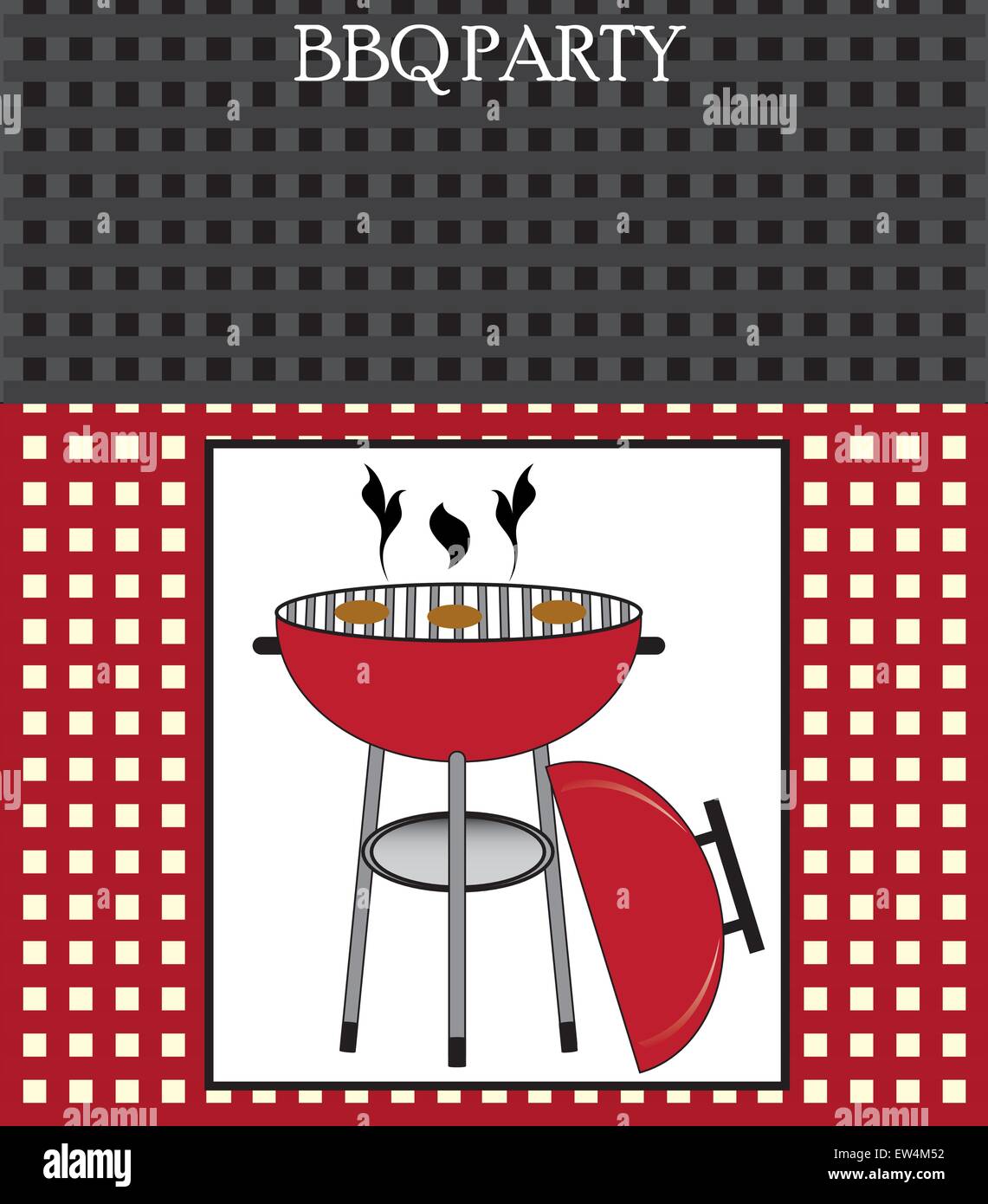 Vintage barbecue party invitation card with abstract weave design, gray ...