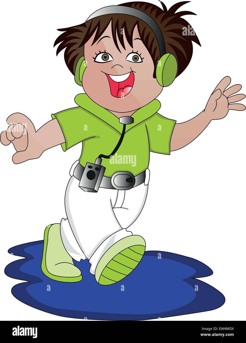 Children Listening To Music Cartoon