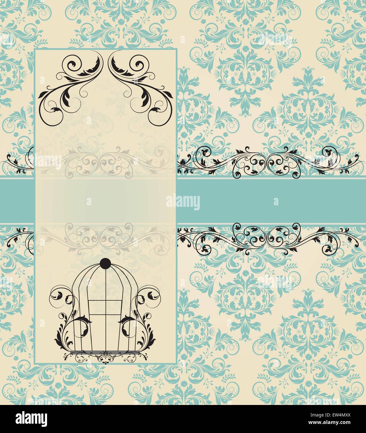 Vintage blue damask invitation card Stock Vector Image & Art - Alamy