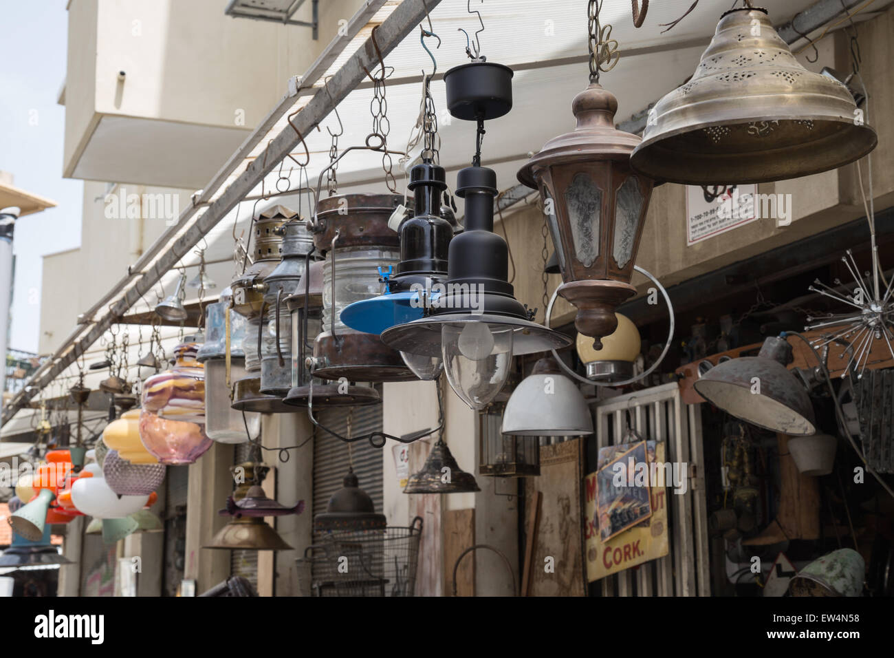 Lamp display at the Flea Market in Jaffa, Tel-Aviv, Israel Stock Photo ...