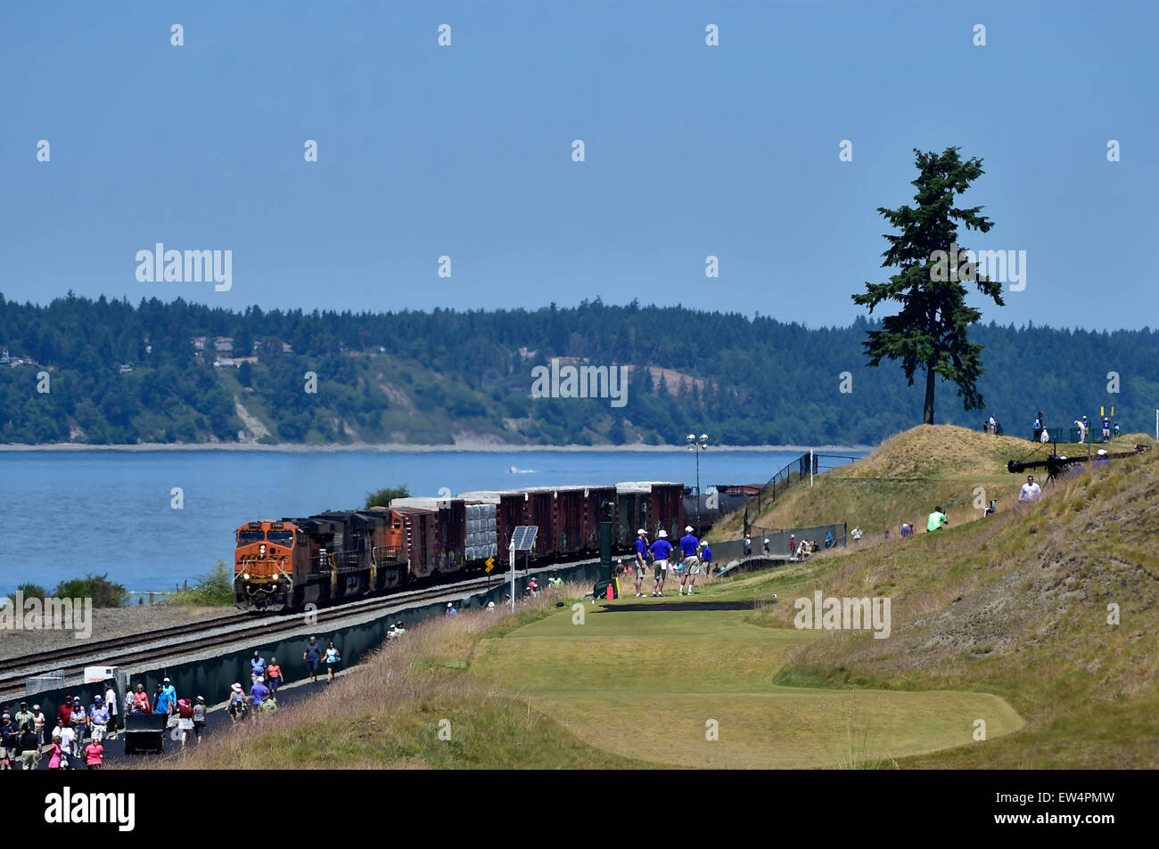 Chambers Bay, University Place, Washington, USA. June 17, 2015.A train ...