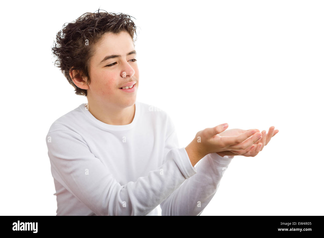 Boy holding something in hands hi-res stock photography and images - Alamy