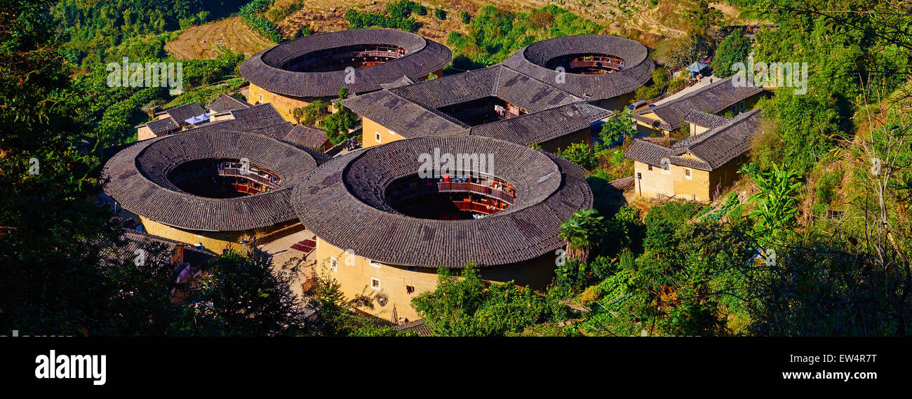 China, Fujian province, Tian Luokeng village, Tulou mud house. well ...