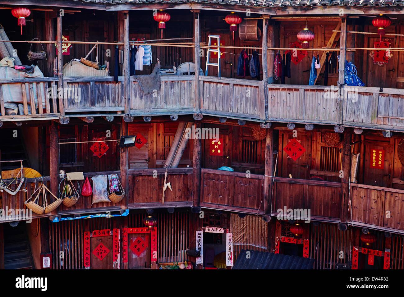 China, Fujian province, Tian Luokeng village, Tulou mud house. well ...