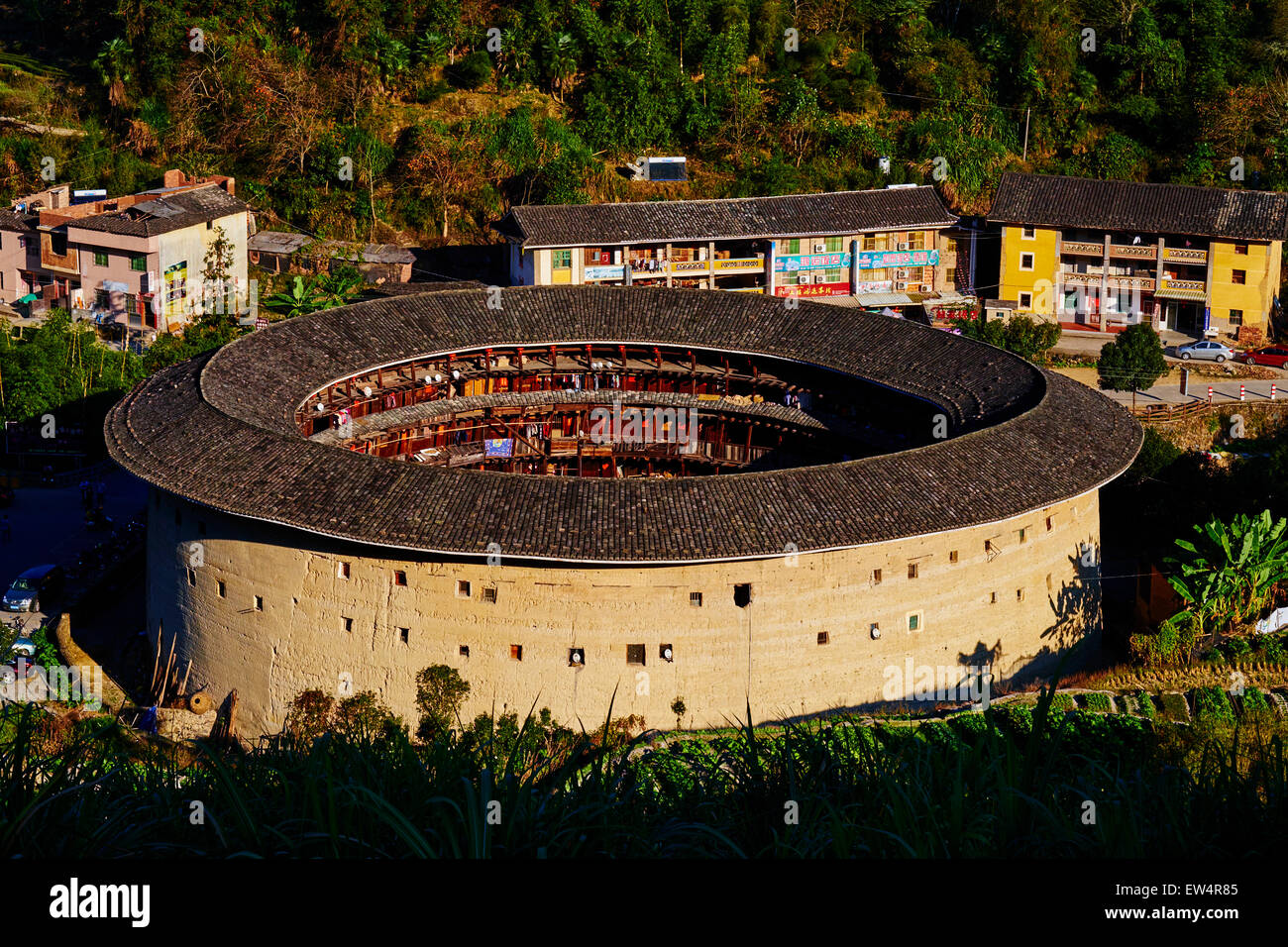 China, Fujian province, Yuchang Lou village, Tulou mud house. well ...