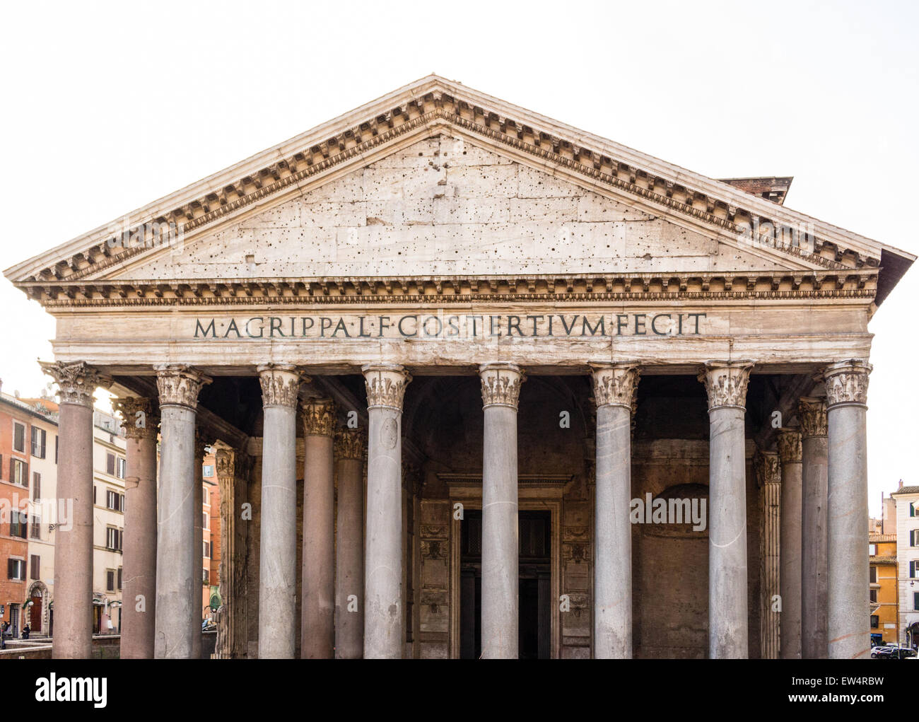 The facade of the Pantheon in Rome: columns and the pediment in a Stock ...