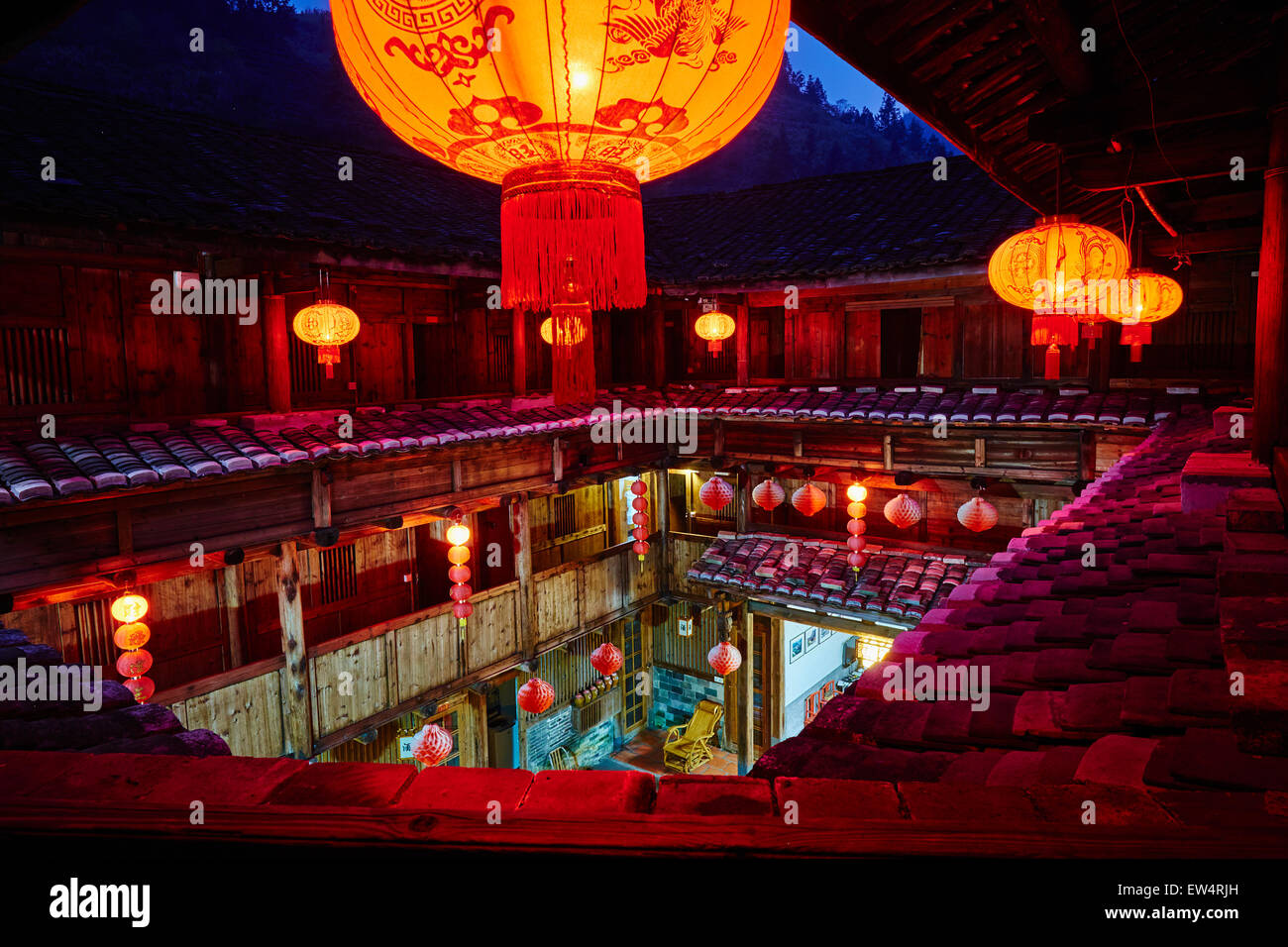 China, Fujian province, Taxia village, Tulou mud house. well known as ...