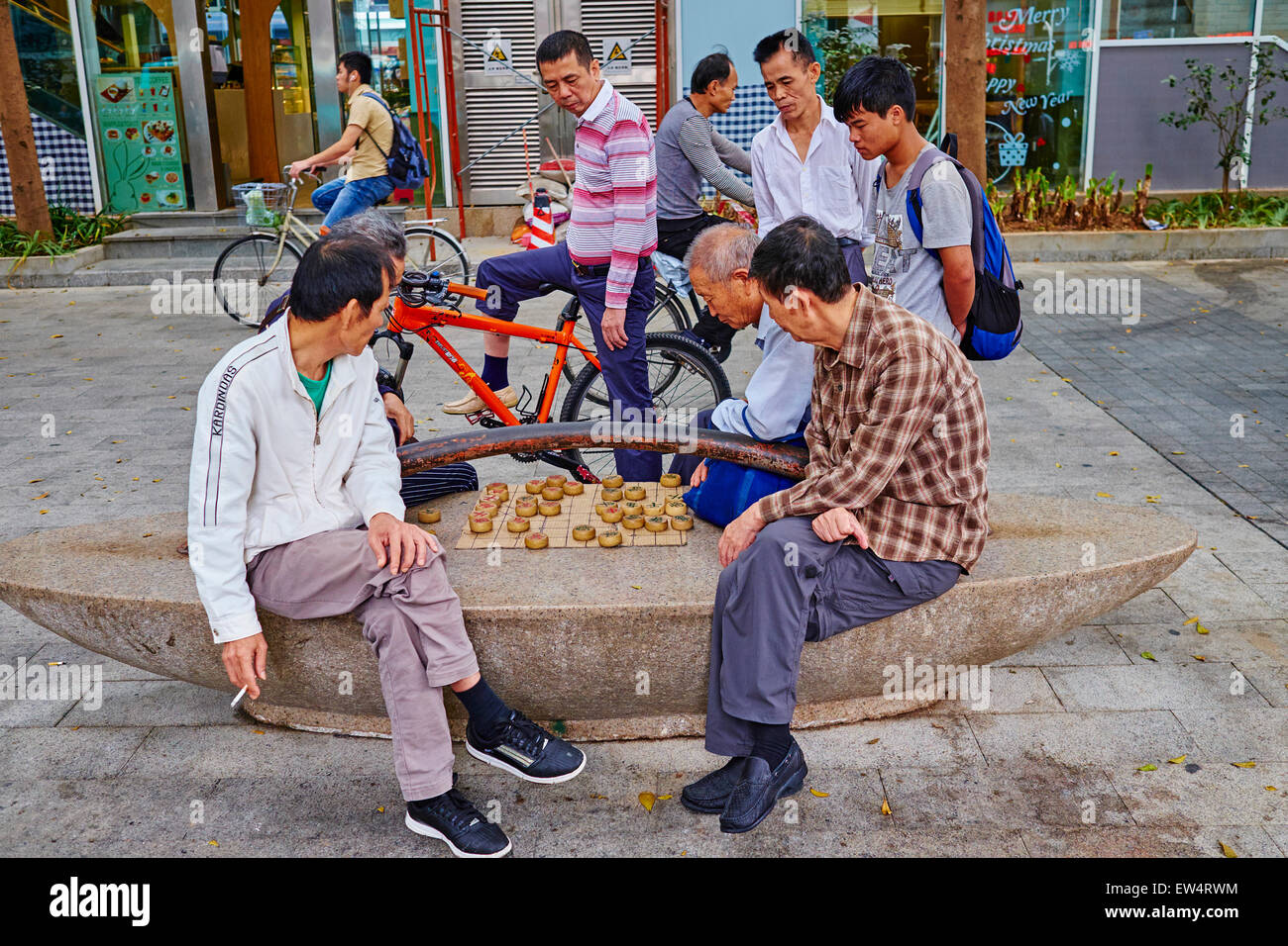China, Guangdong province, Shenzhen, Mahjong player on the street Stock ...