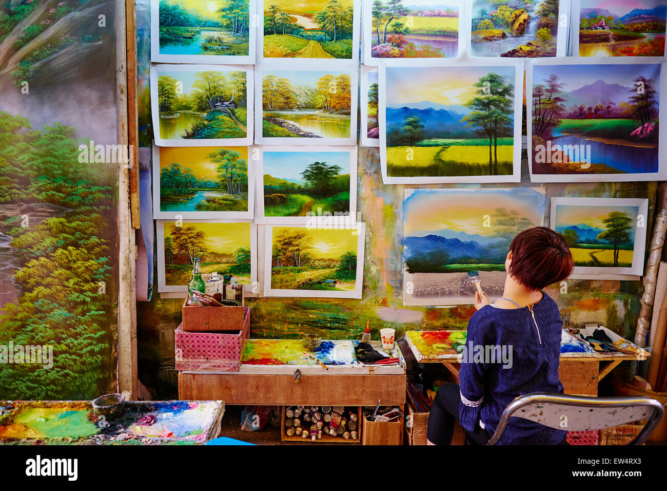 China, Guangdong province, Shenzhen, Dafen oil painting village, Dafen ...