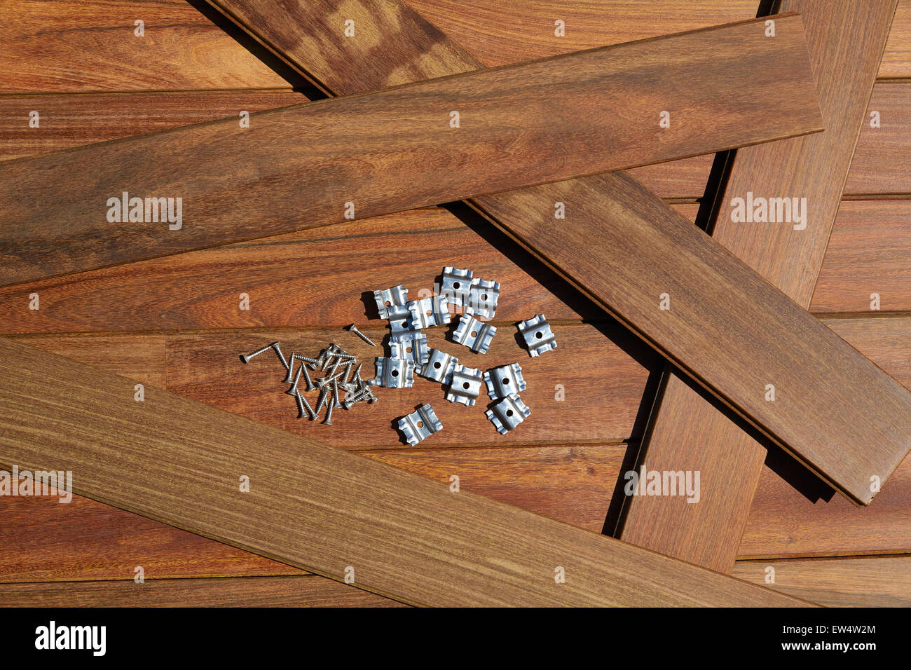 Ipe decking deck wood installation screws clips and fasteners Stock ...