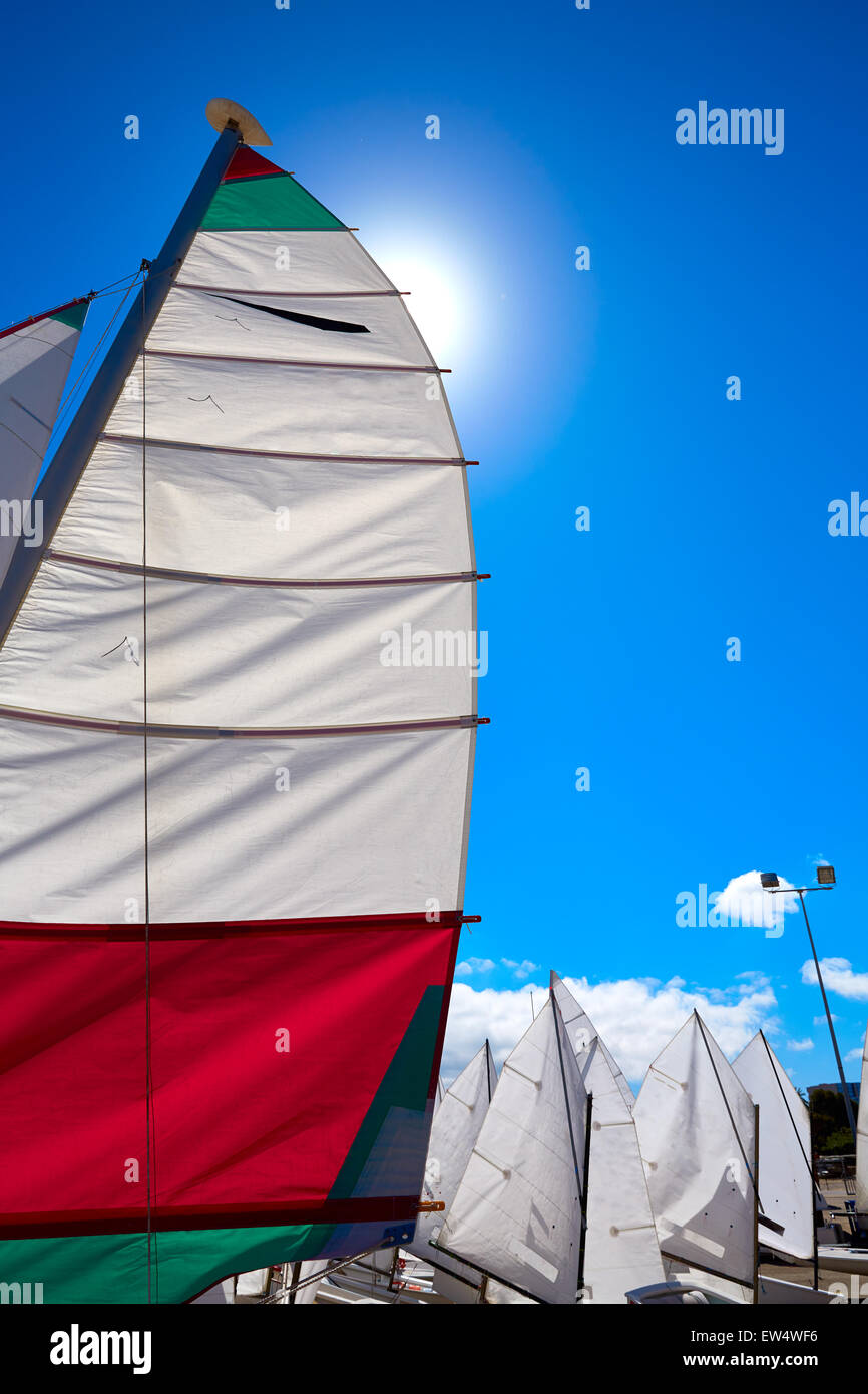 Sailboats school with sail textures in blue sky outdoor at ...