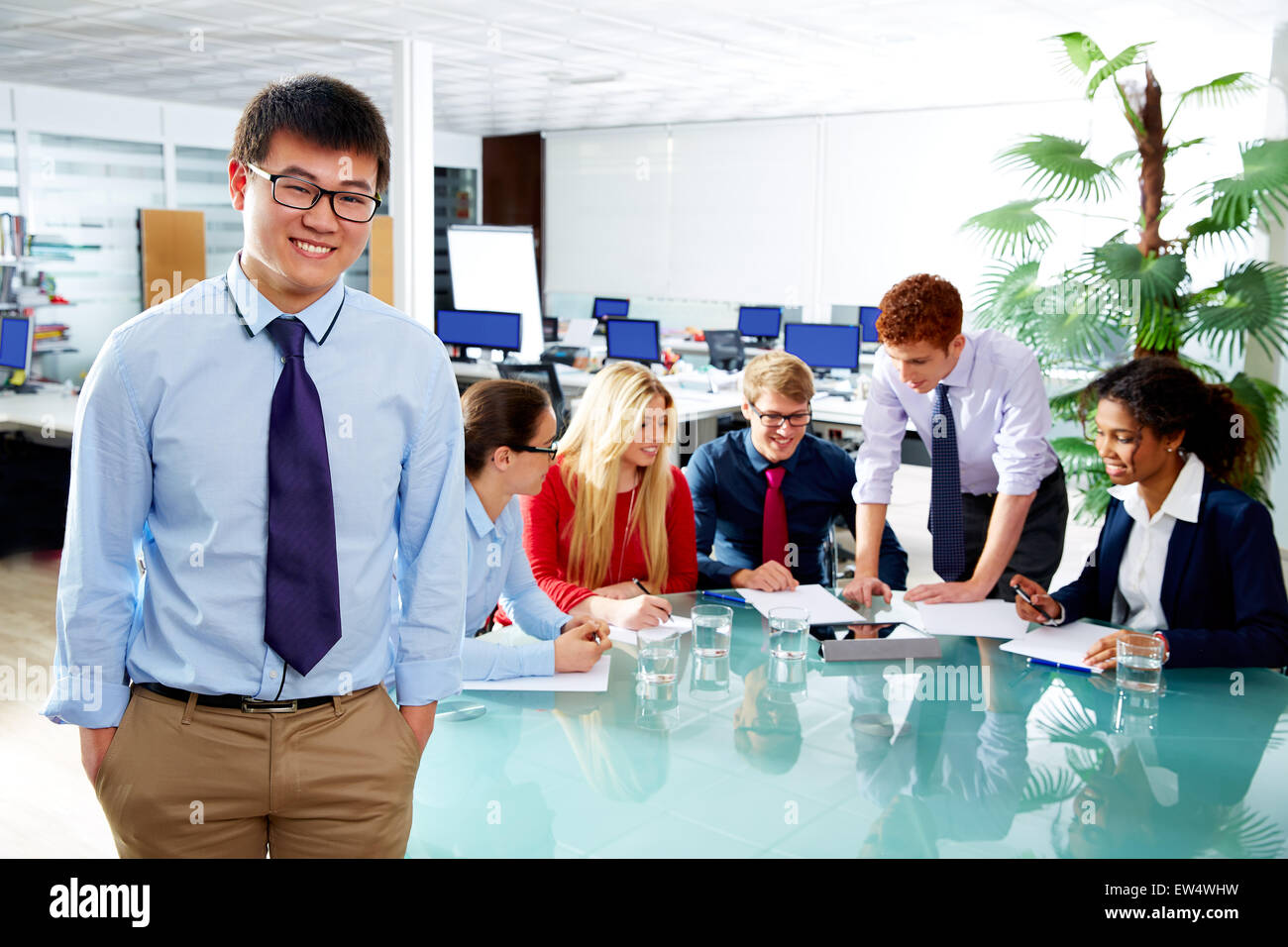 Asian executive young businessman portrait in office meeting Stock ...