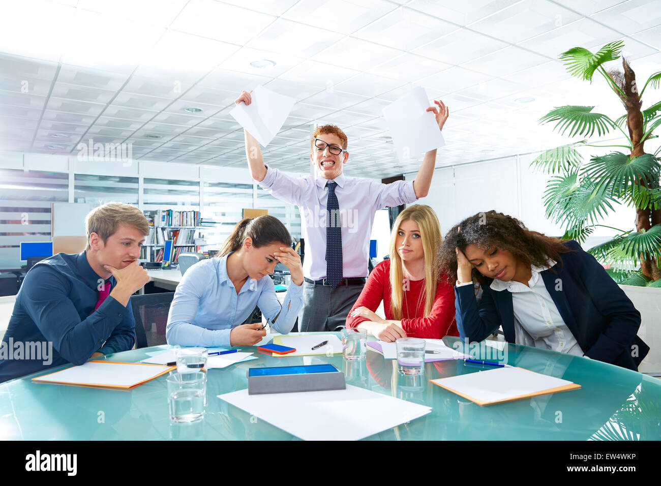 business meeting sad expression bad negative gesture young teamwork ...