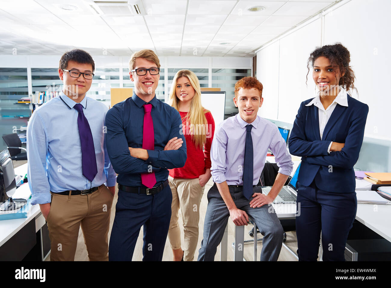 Business team young people standing multi ethnic teamwork office Stock ...