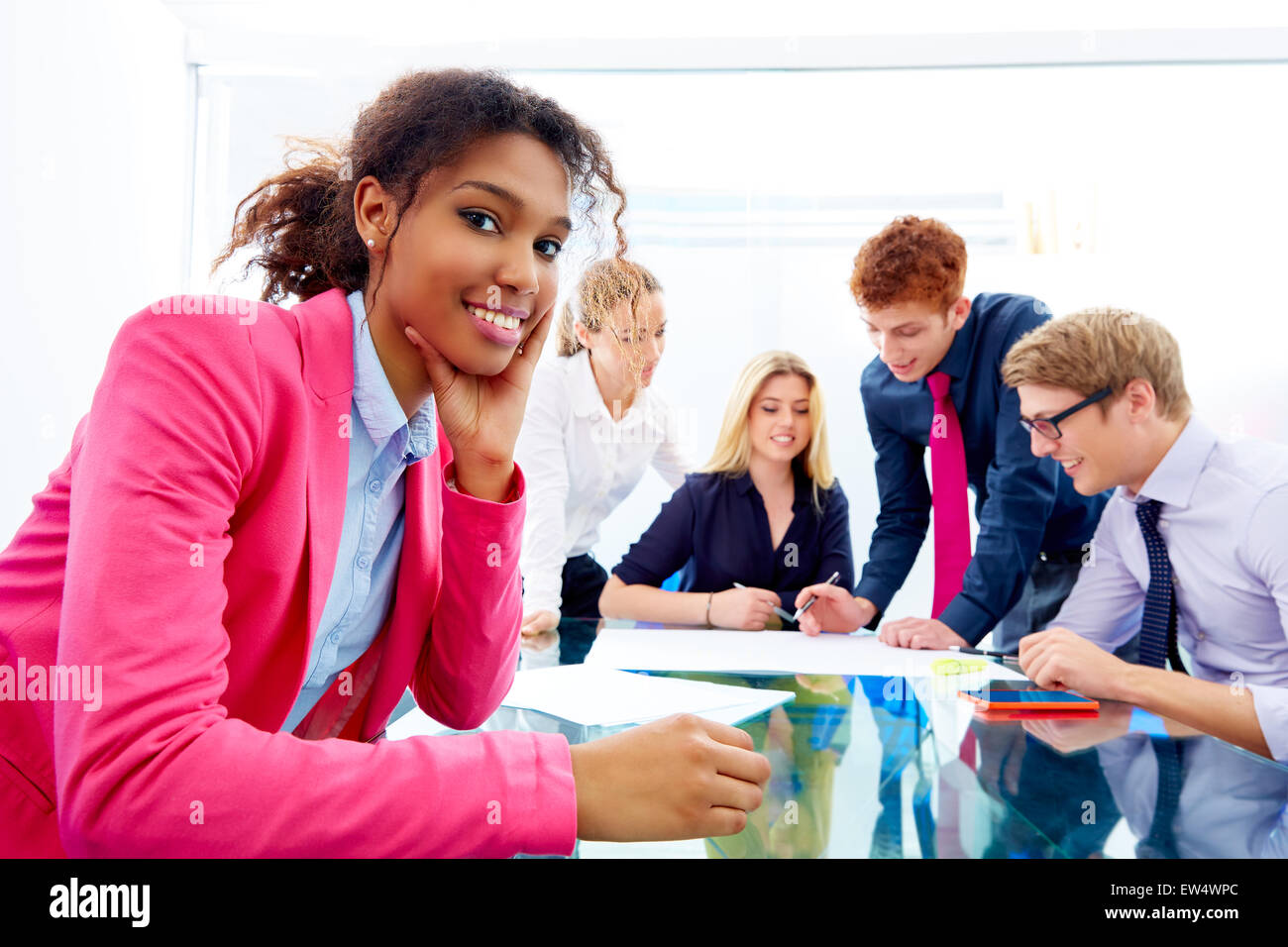 happy african businesswoman gesture in multi ethnic teamwork meeting at ...