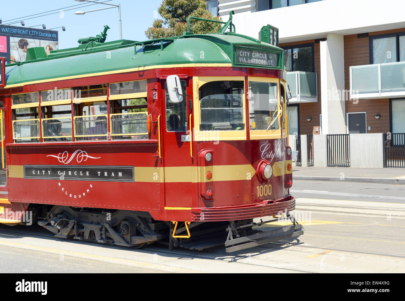 Vintage tram taking tourists around the City Circle line in Melbourne ...