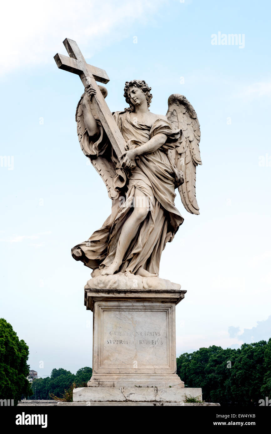 Angel with the Cross on Ponte Sant'Angelo in Rome sculpted in the 17th ...