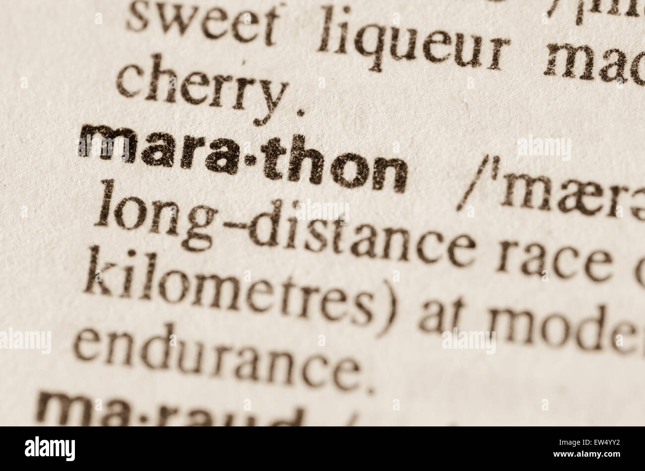 Definition of word marathon in dictionary Stock Photo - Alamy