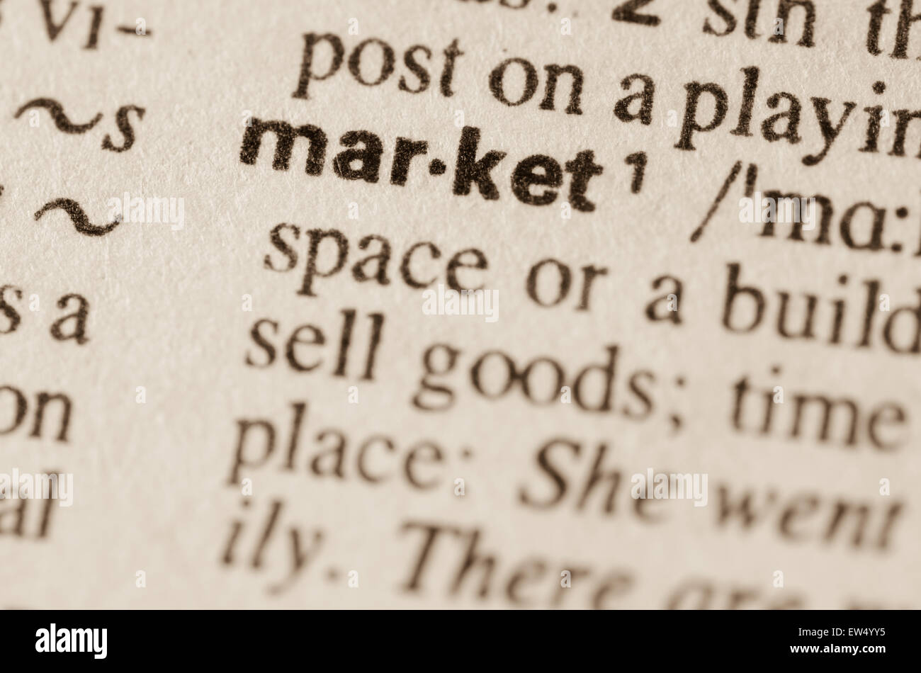 Definition of word market in dictionary Stock Photo - Alamy