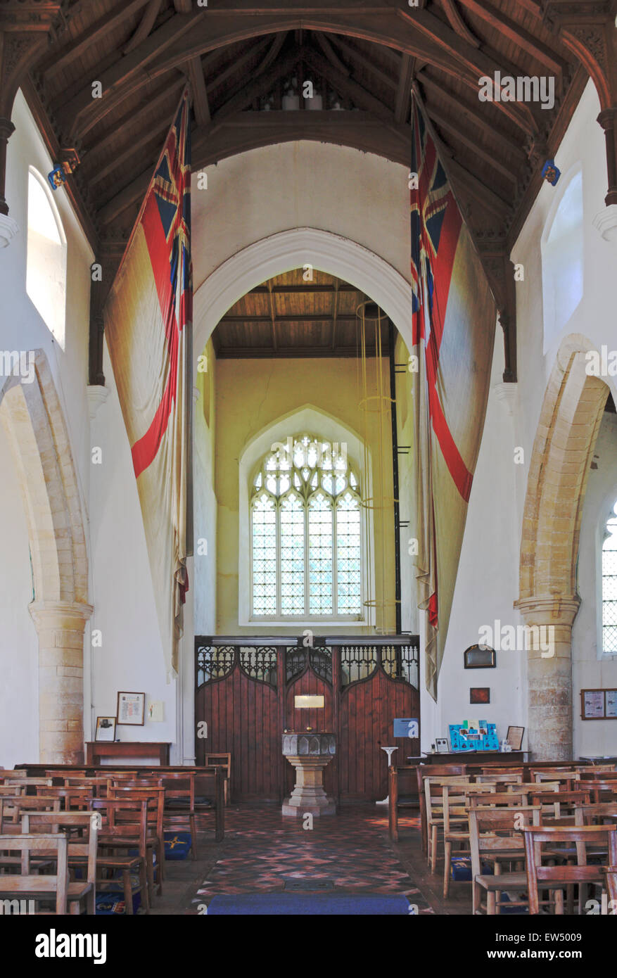 The interior of Burnham Thorpe church looking towards the west window ...