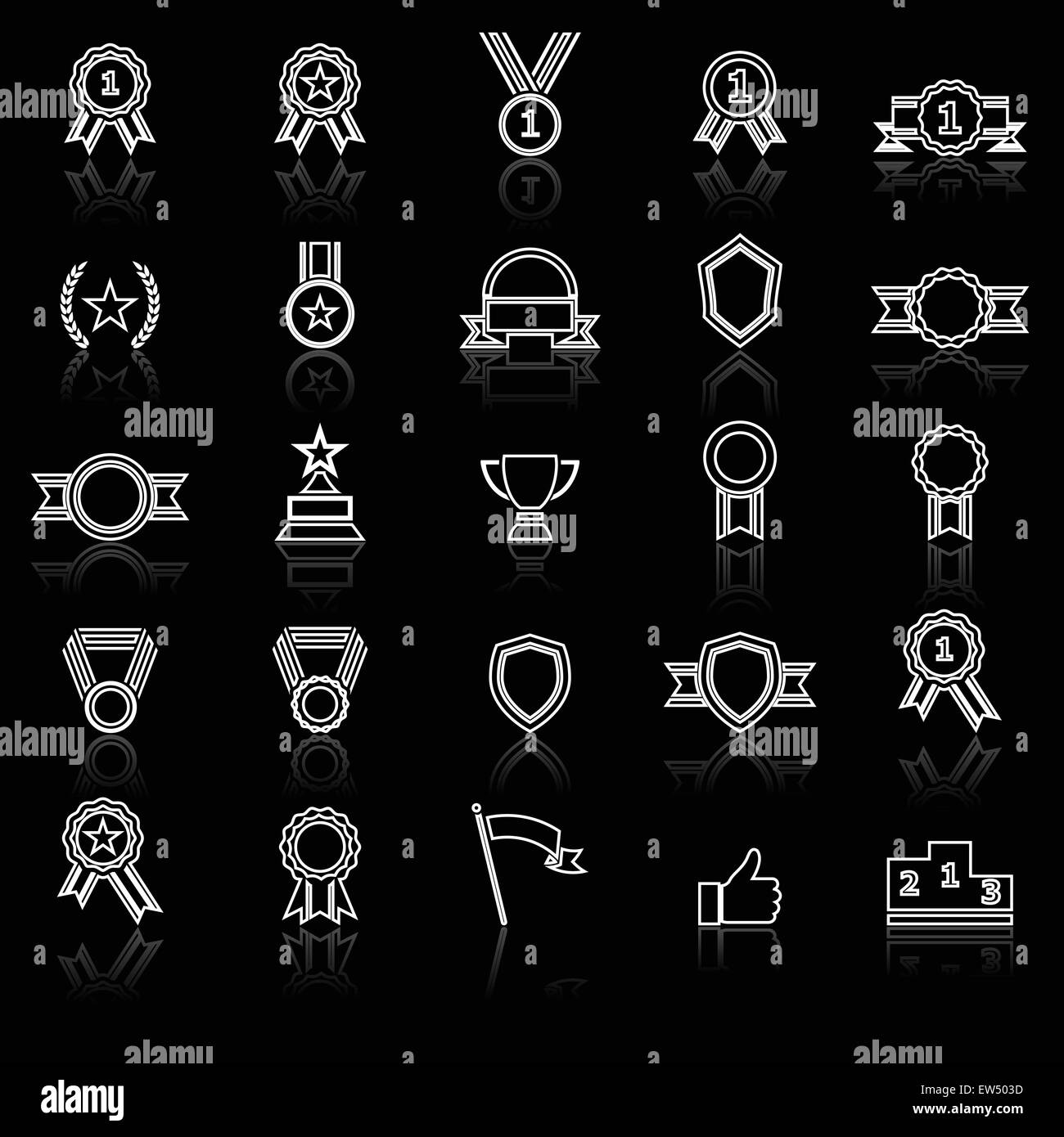 Award line icons with reflect on black, stock vector Stock Vector Image ...