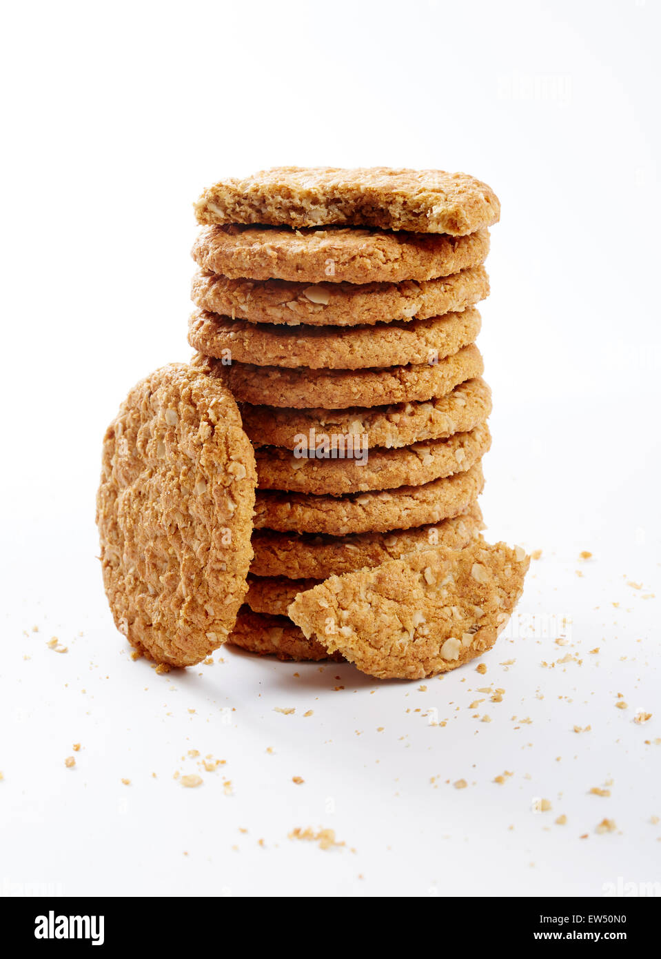 Digestive oat biscuits in a stack over white background Stock Photo - Alamy