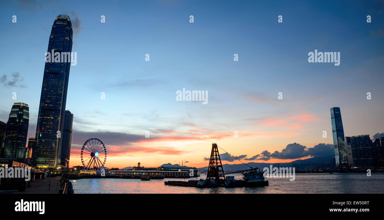 Hong Kong observation wheel and the IFC2 building, Victoria harbor ...