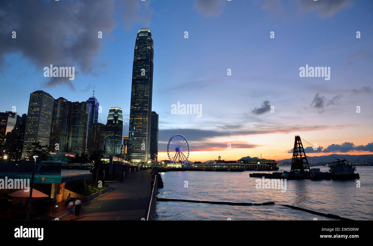 Hong Kong observation wheel and the IFC2 building, Victoria harbor ...