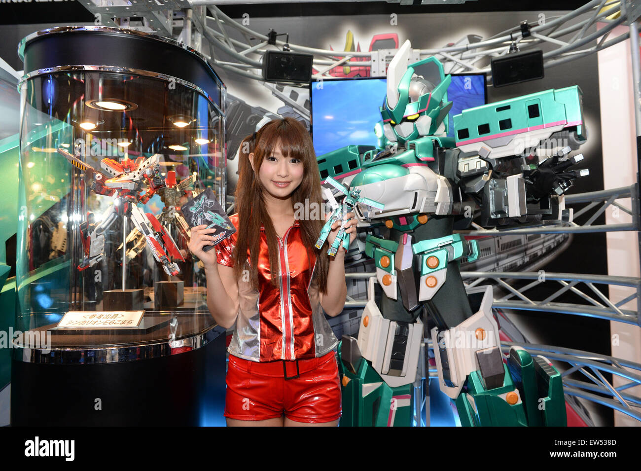 Tokyo, Japan. 18th June, 2015. A model presents toys during the Tokyo ...