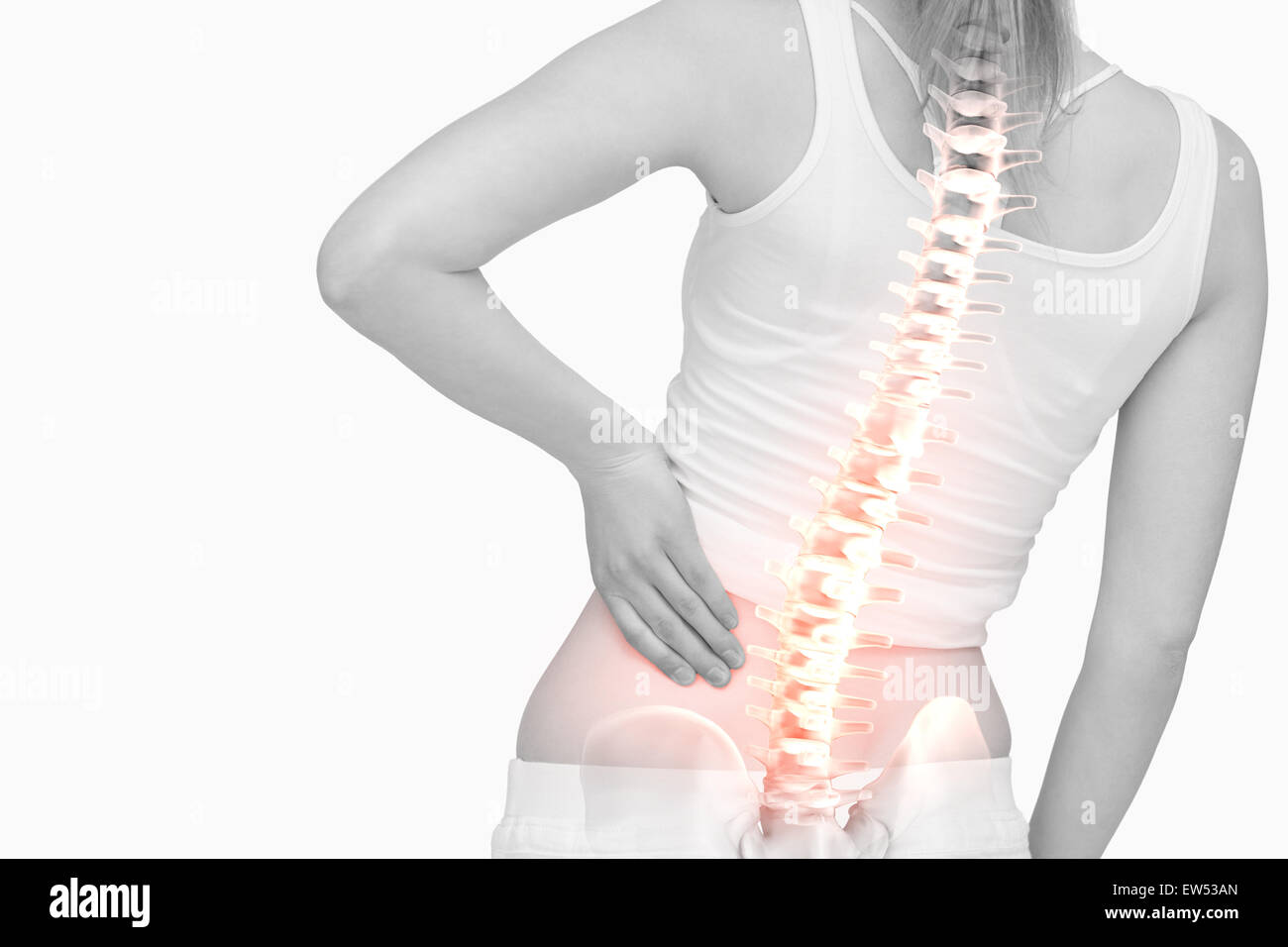 Highlighted spine of woman with back pain Stock Photo - Alamy