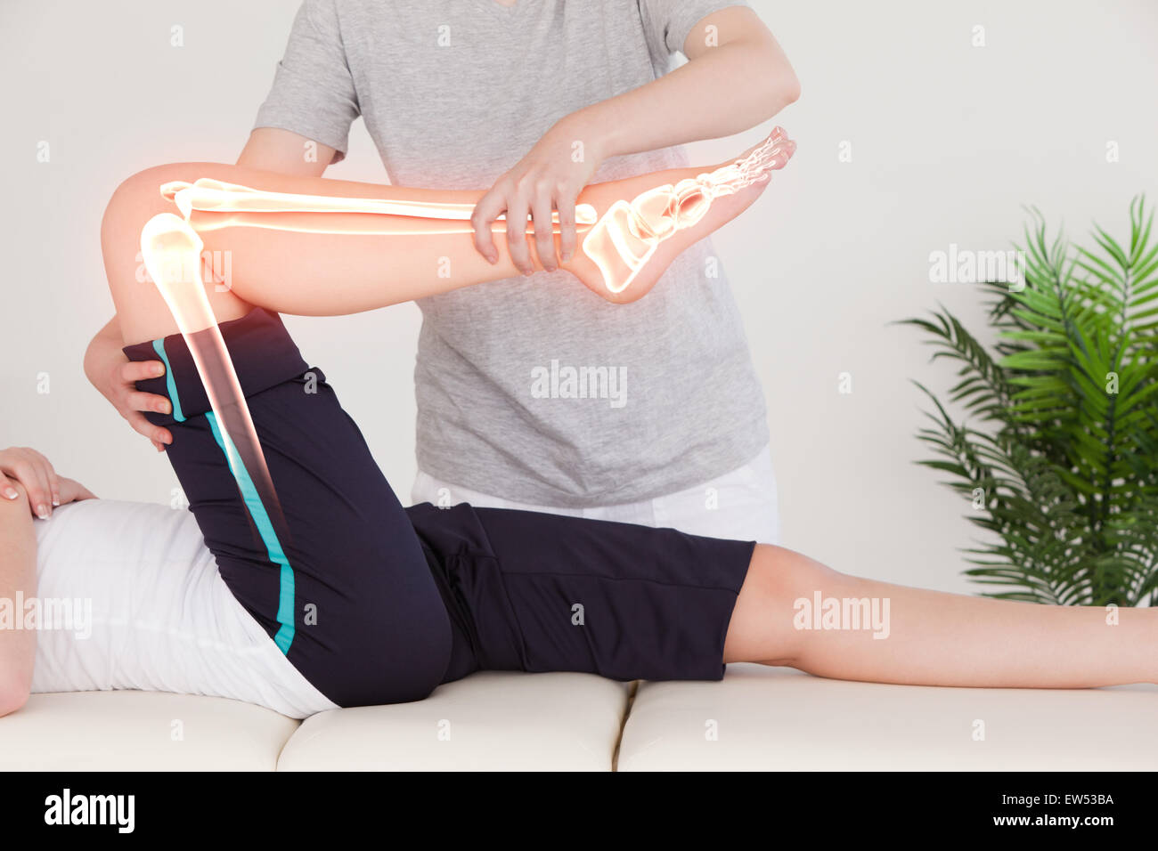 Highlighted bones of woman at physiotherapist Stock Photo - Alamy