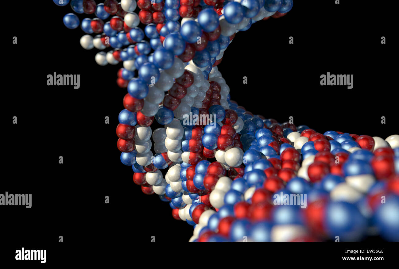 A microscopic view of a sequenced pattern of DNA style red blue and ...