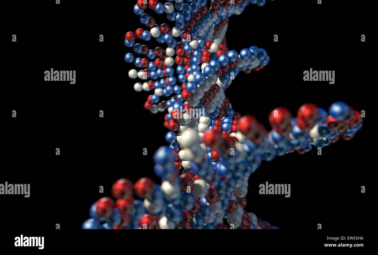 A microscopic view of a sequenced pattern of DNA style red blue and ...