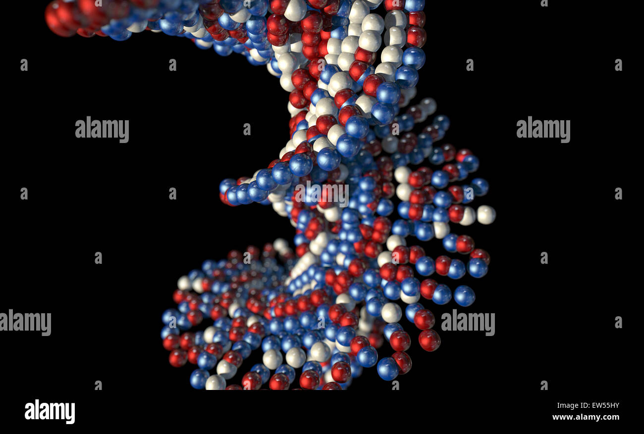 A microscopic view of a sequenced pattern of DNA style red blue and ...