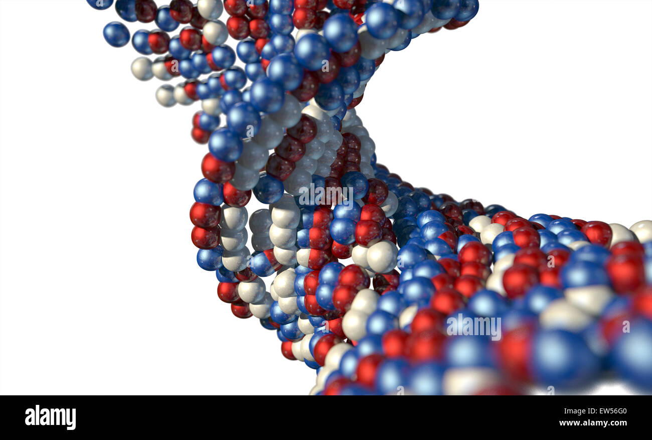 A microscopic view of a sequenced pattern of DNA style red blue and ...