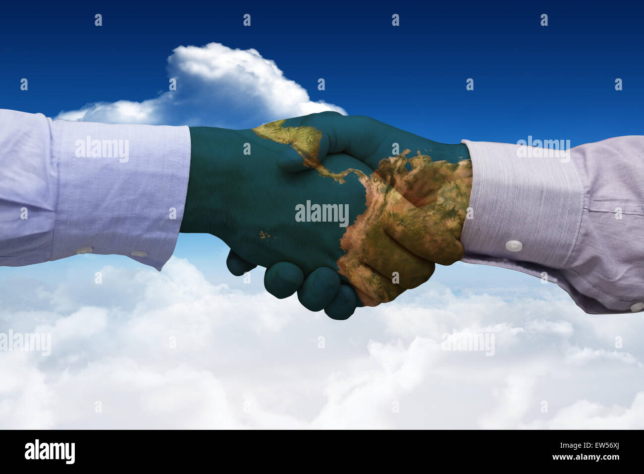 Composite image of hand shake in front of wires Stock Photo - Alamy