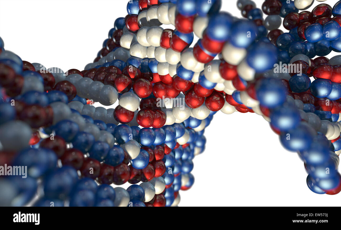 A microscopic view of a sequenced pattern of DNA style red blue and ...