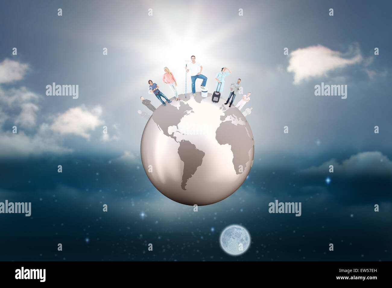 Composite image of people standing on earth Stock Photo - Alamy