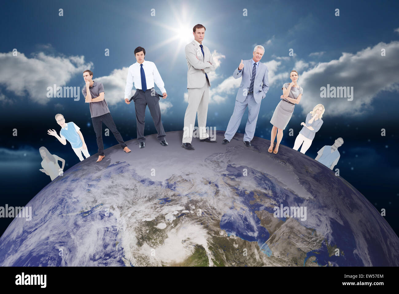 Composite image of people standing on earth Stock Photo - Alamy