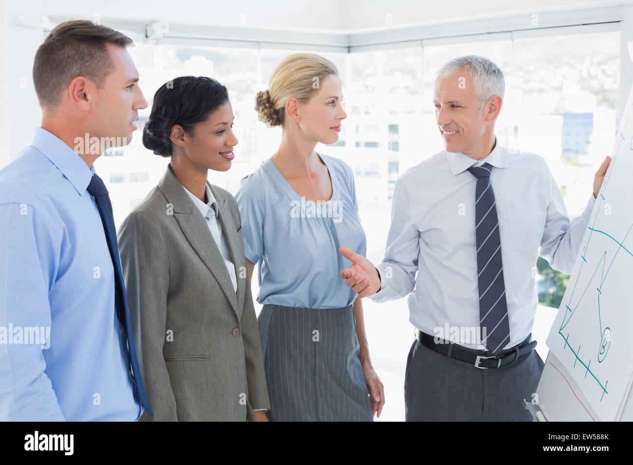 Businessman explaining the graph on the whiteboard Stock Photo - Alamy