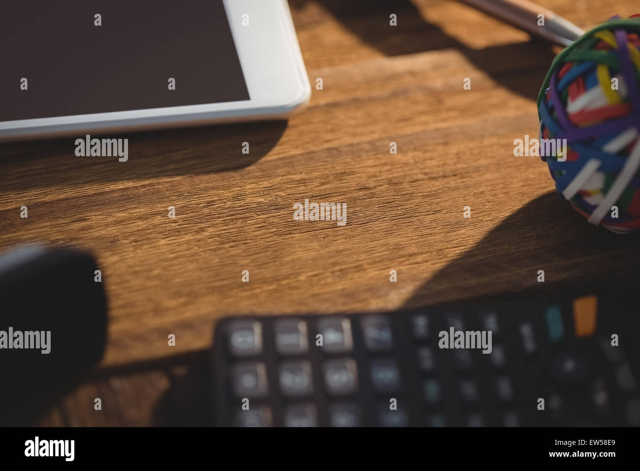 Overhead shot of students desk Stock Photo - Alamy