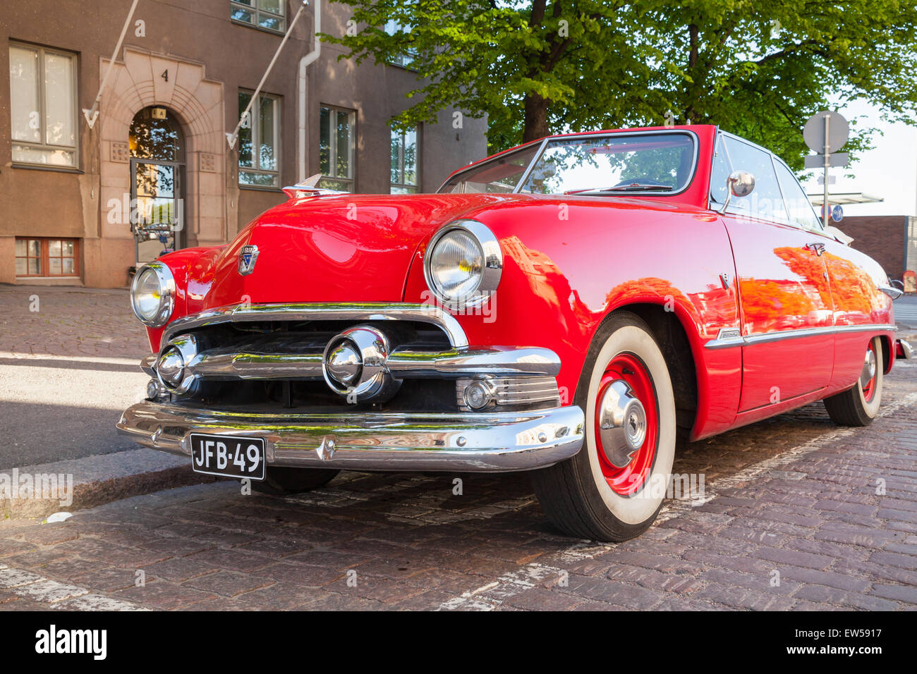 Helsinki, Finland - June 13, 2015: Old red Ford Custom Deluxe Tudor car ...