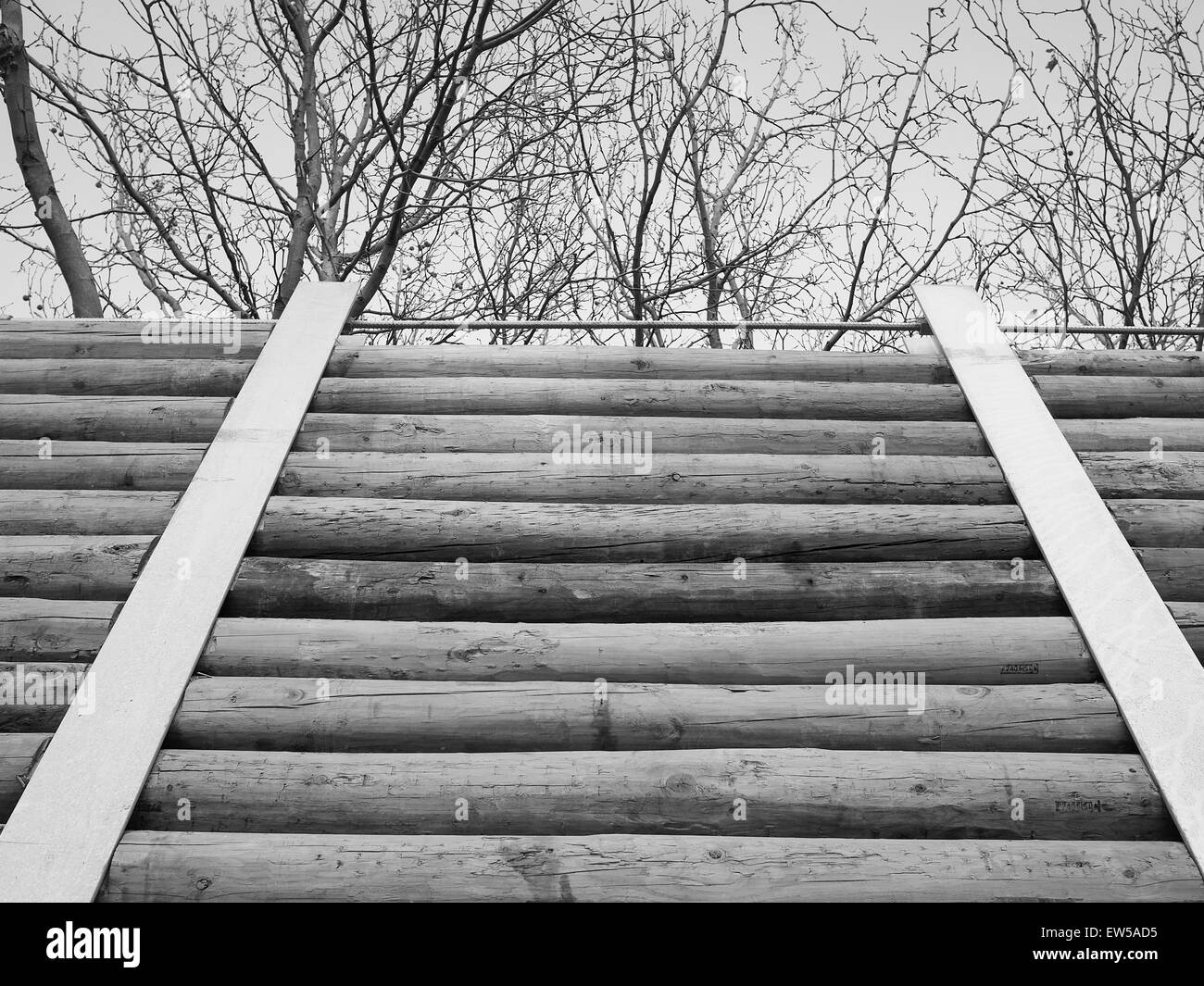 Wood Log Wall Stock Photo - Alamy