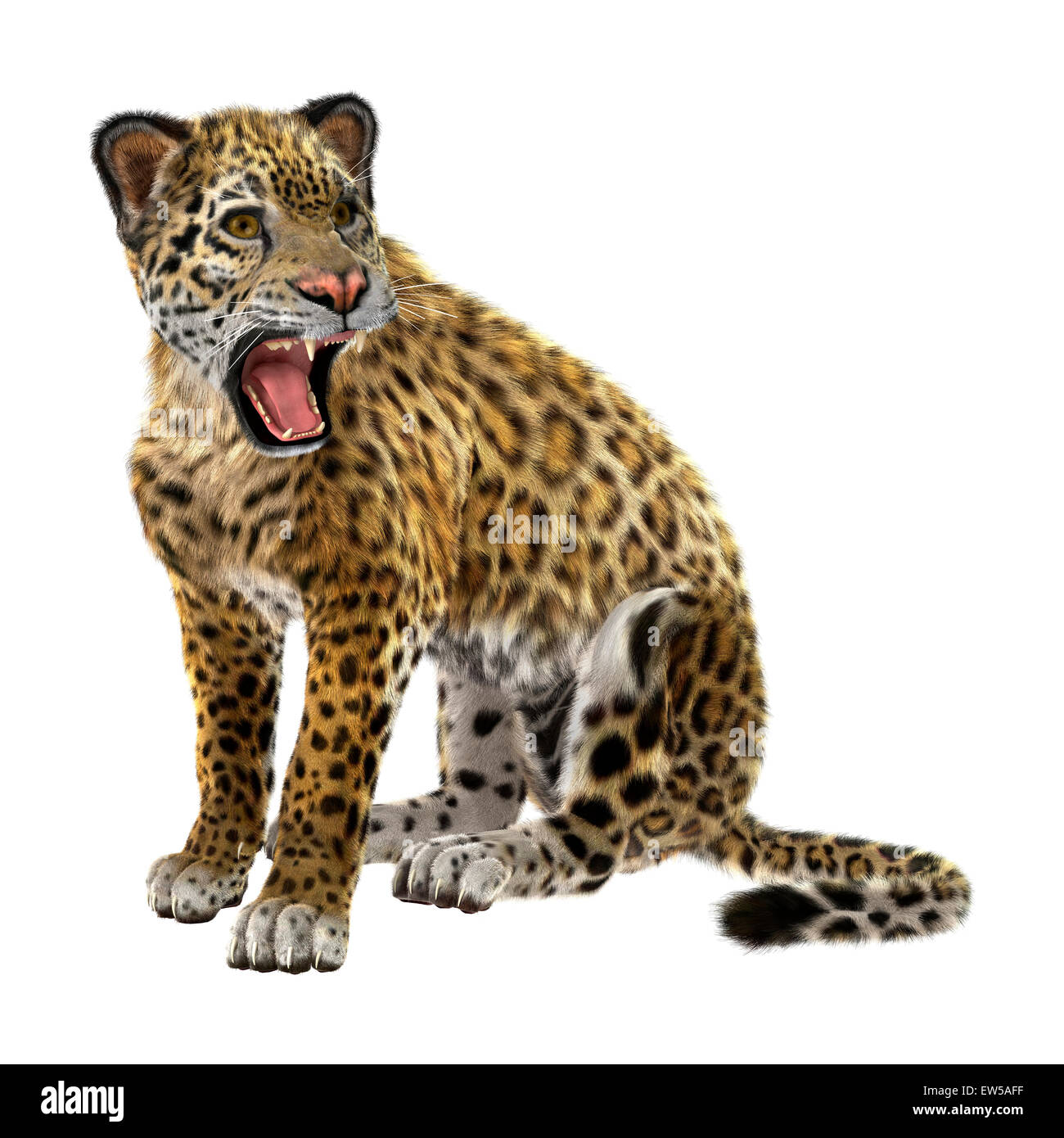 3D digital render of a big cat jaguar jumping isolated on white ...