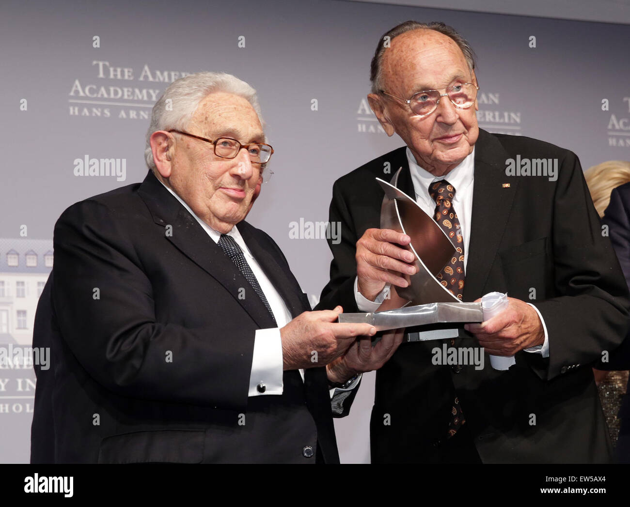 Berlin, Germany. 17th June, 2015. Henry Kissinger (L) awards Former ...